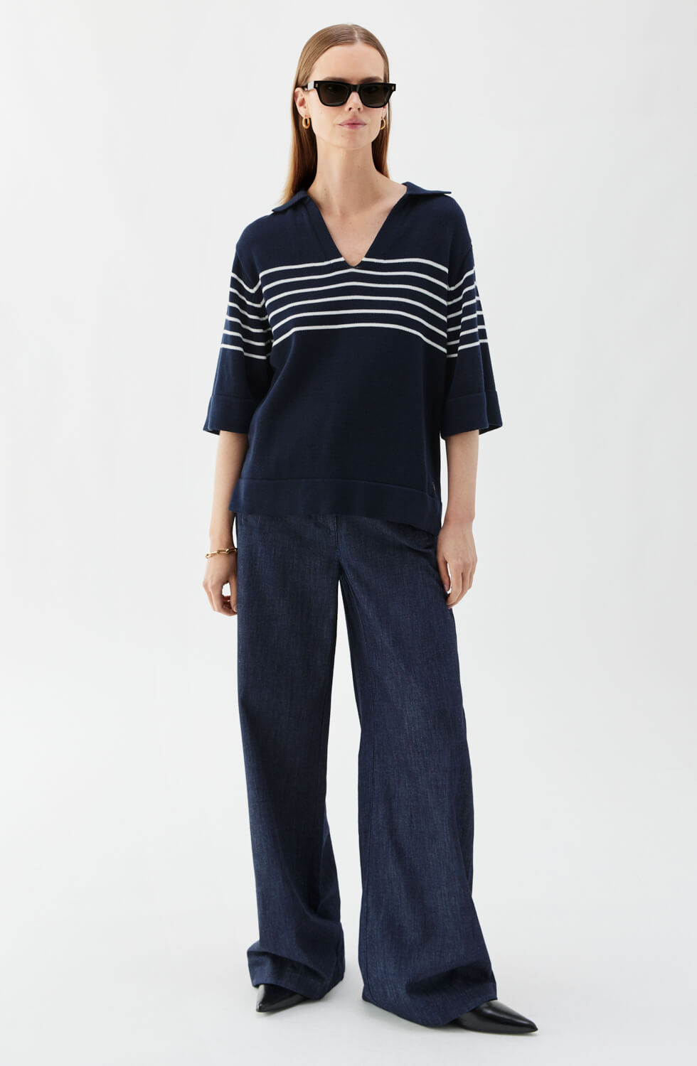 Freja Striped Top Marine/Ecru | Busnel.com