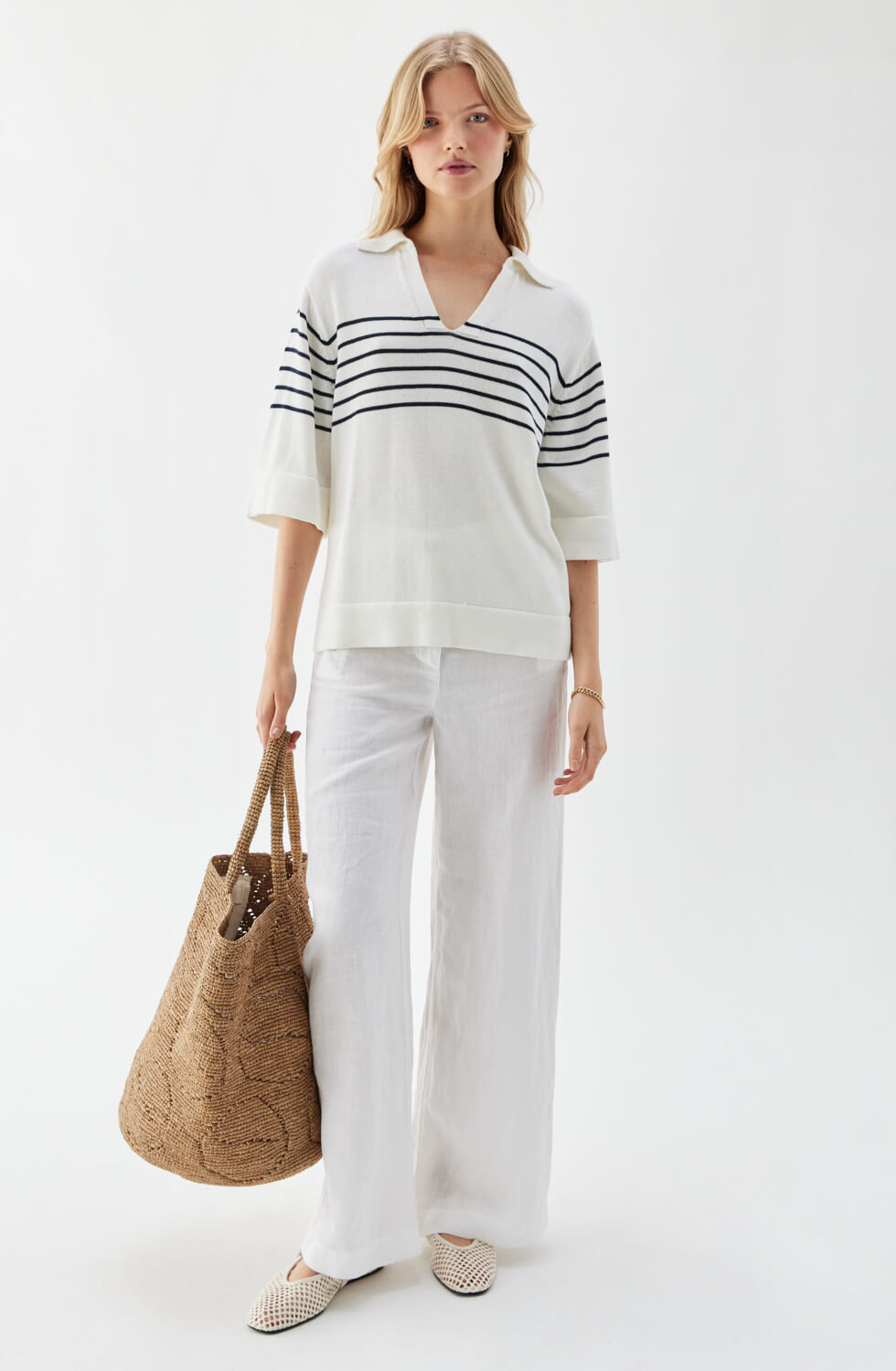 Freja Striped Top Ecru/Marine | Busnel.com