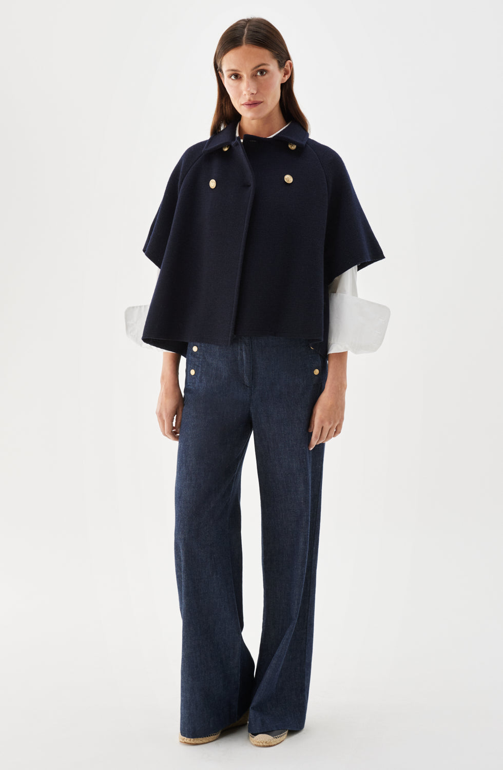 Gertrude Short Knitted Wool Cape Marine | Busnel.com