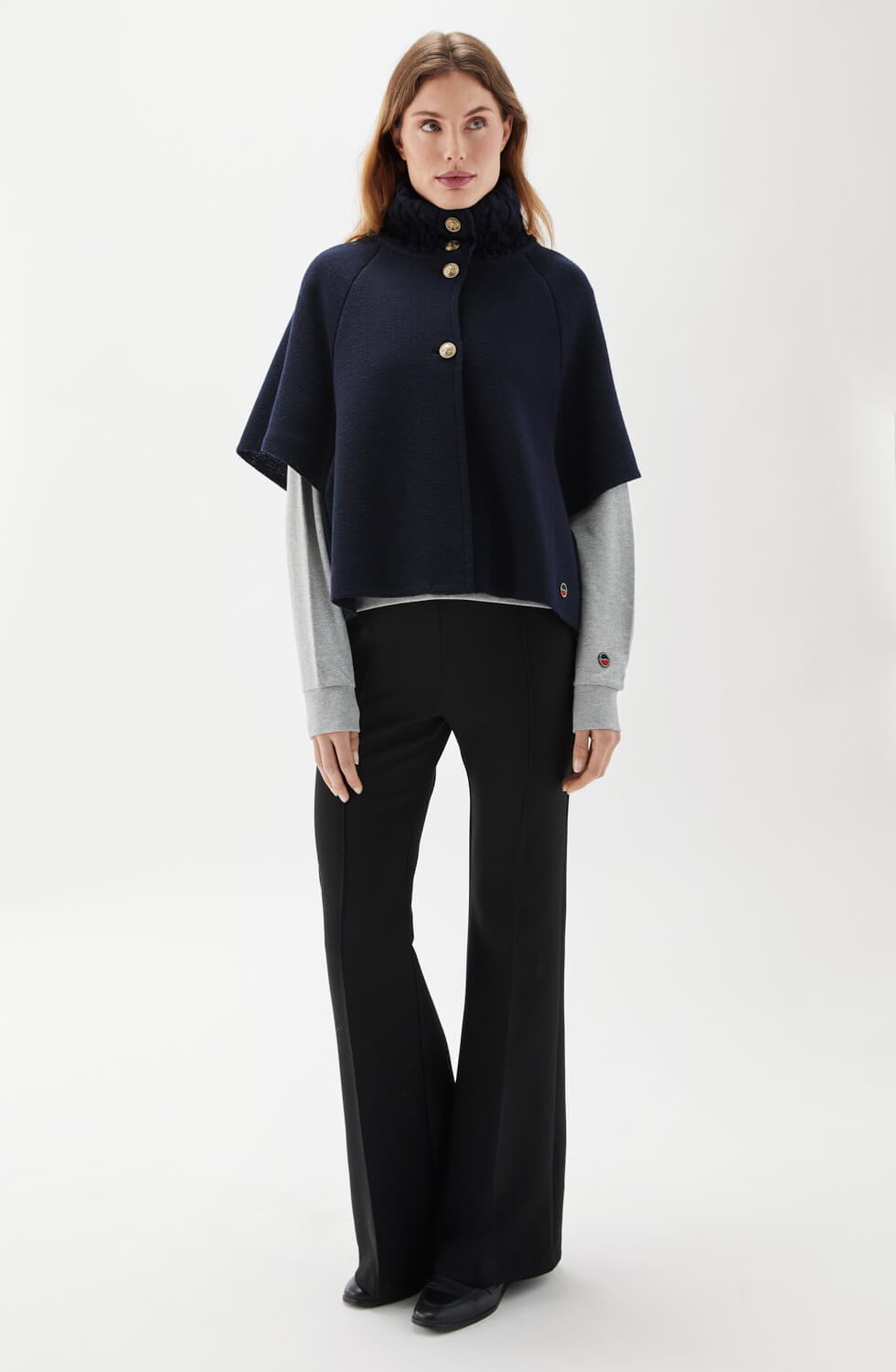 Lisalou Cableknit Collar Cape Marine | Busnel.com