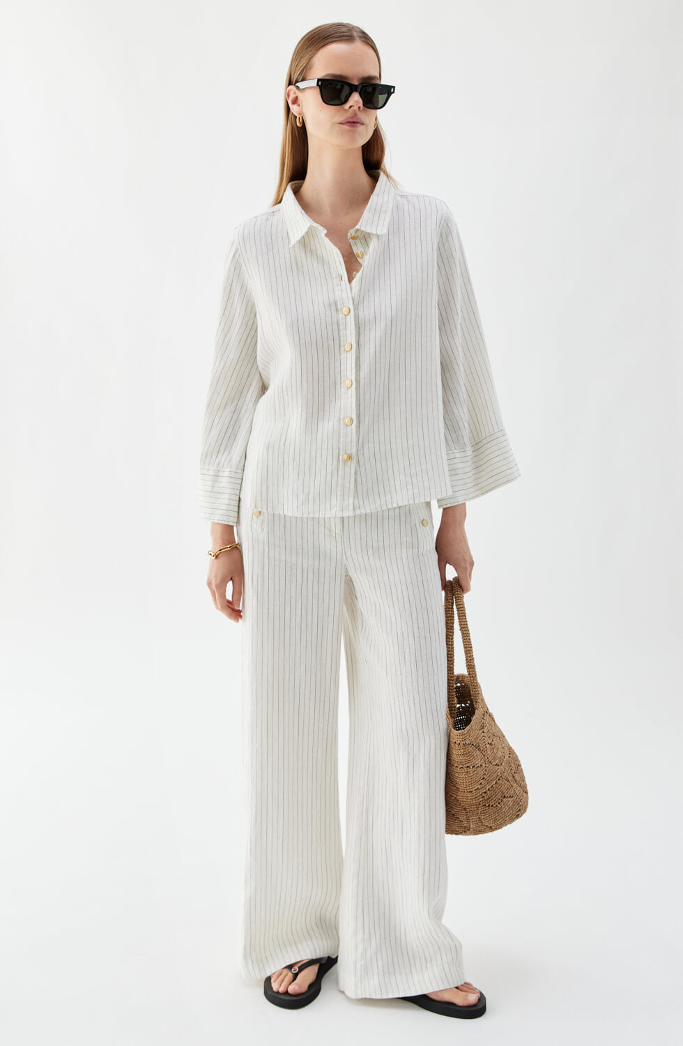 Romy Striped Shirt Ecru/Black | Busnel.com