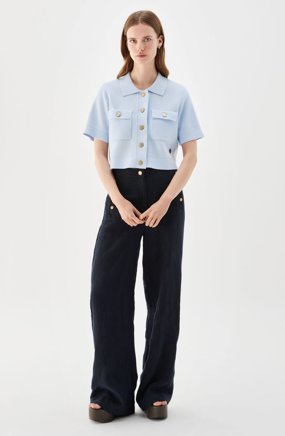 Valery Cropped Cotton Jacket Ice Blue | Busnel.com